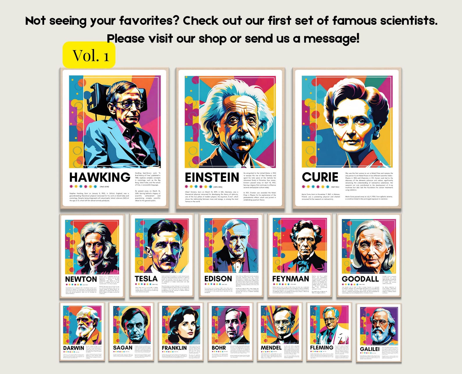 Set of 15 Printable Famous Scientists Posters - Retro Style Wall Art ...