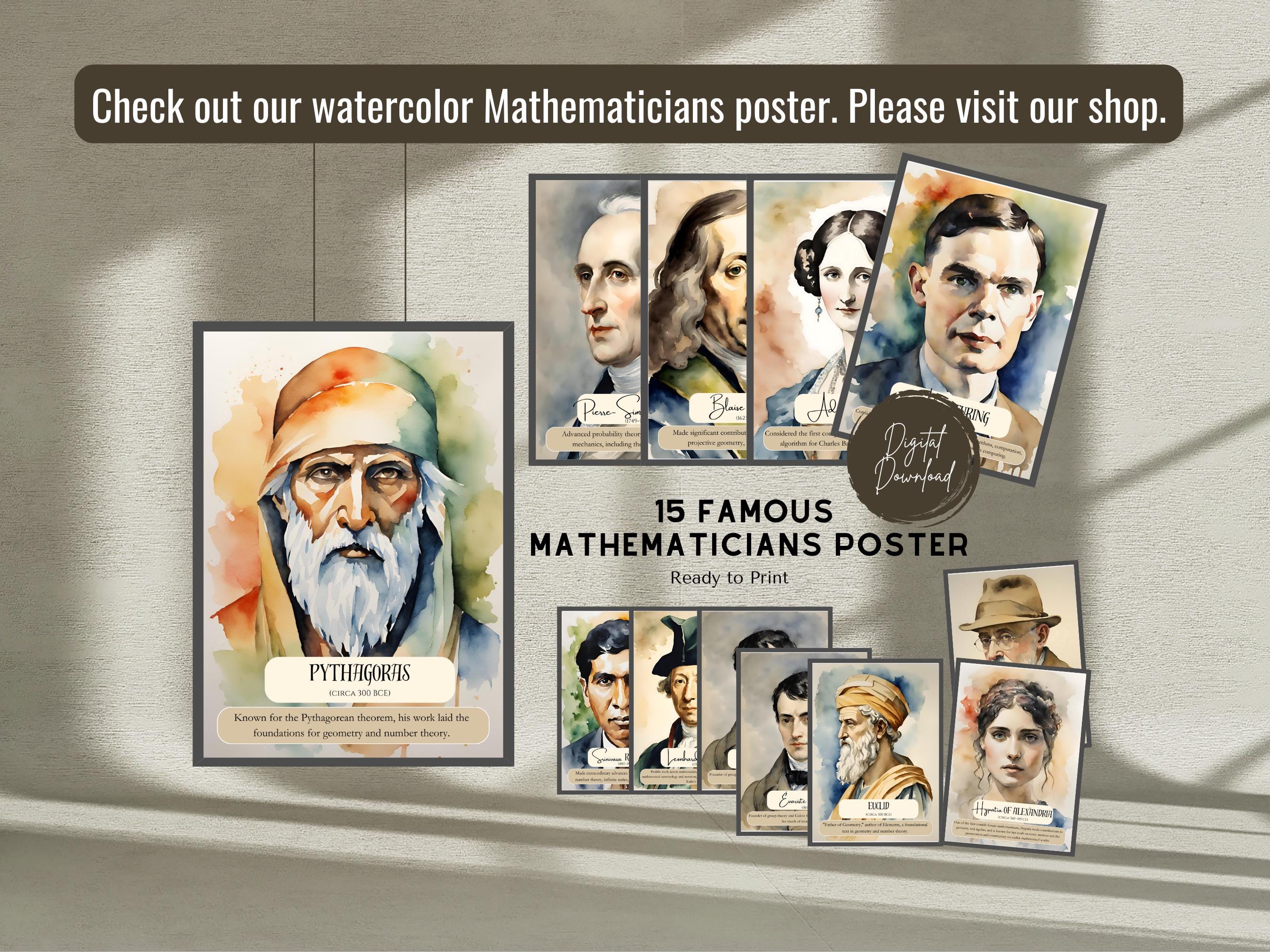Set of 15 Printable Mathematicians Posters (set 2) for Math Classroom ...