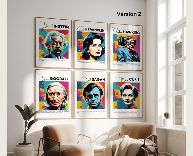 Set of 15 Printable Famous Scientists Posters - Retro Style Wall Art ...