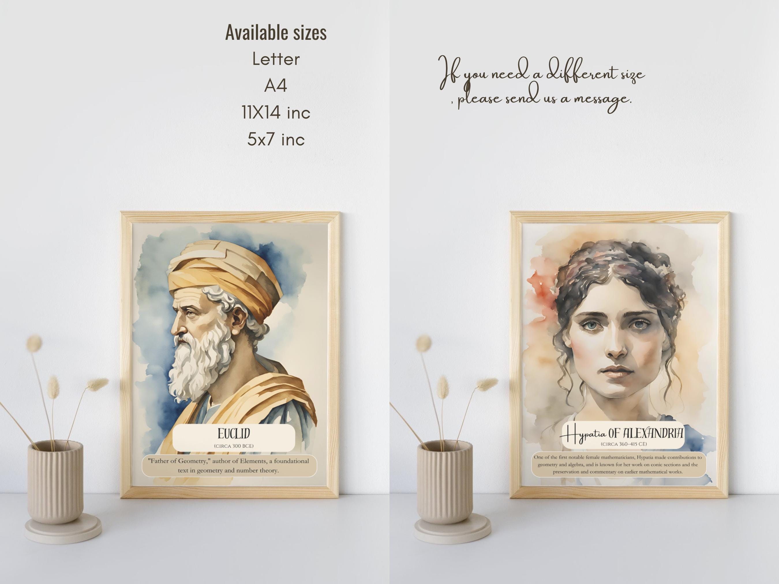 Printable Set of 15 Watercolor Theme Famous Mathematicians Posters Set ...