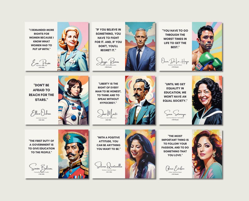 Printable Set of 20 Latin Hispanic Figures Printable Posters With ...