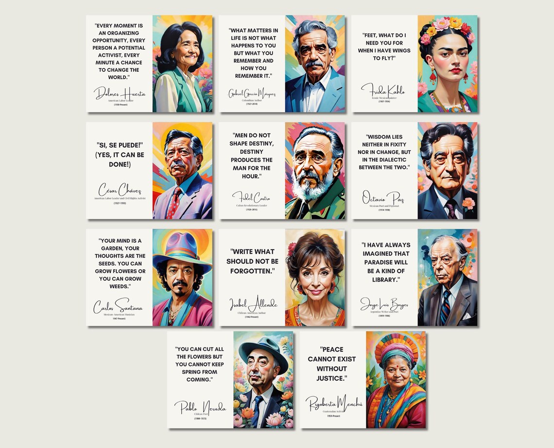 Printable Set of 20 Latin Hispanic Figures Printable Posters With ...