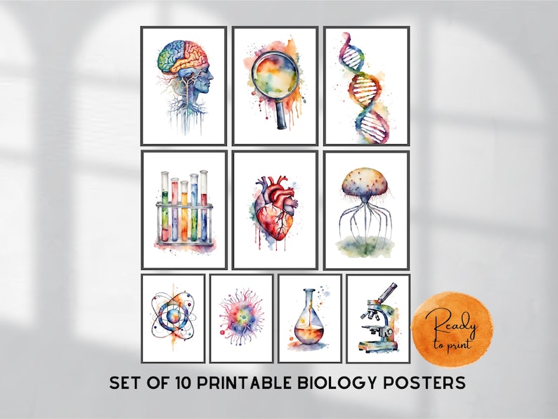 Set of 10 Printable Biology Medical Posters | Watercolor Theme ...