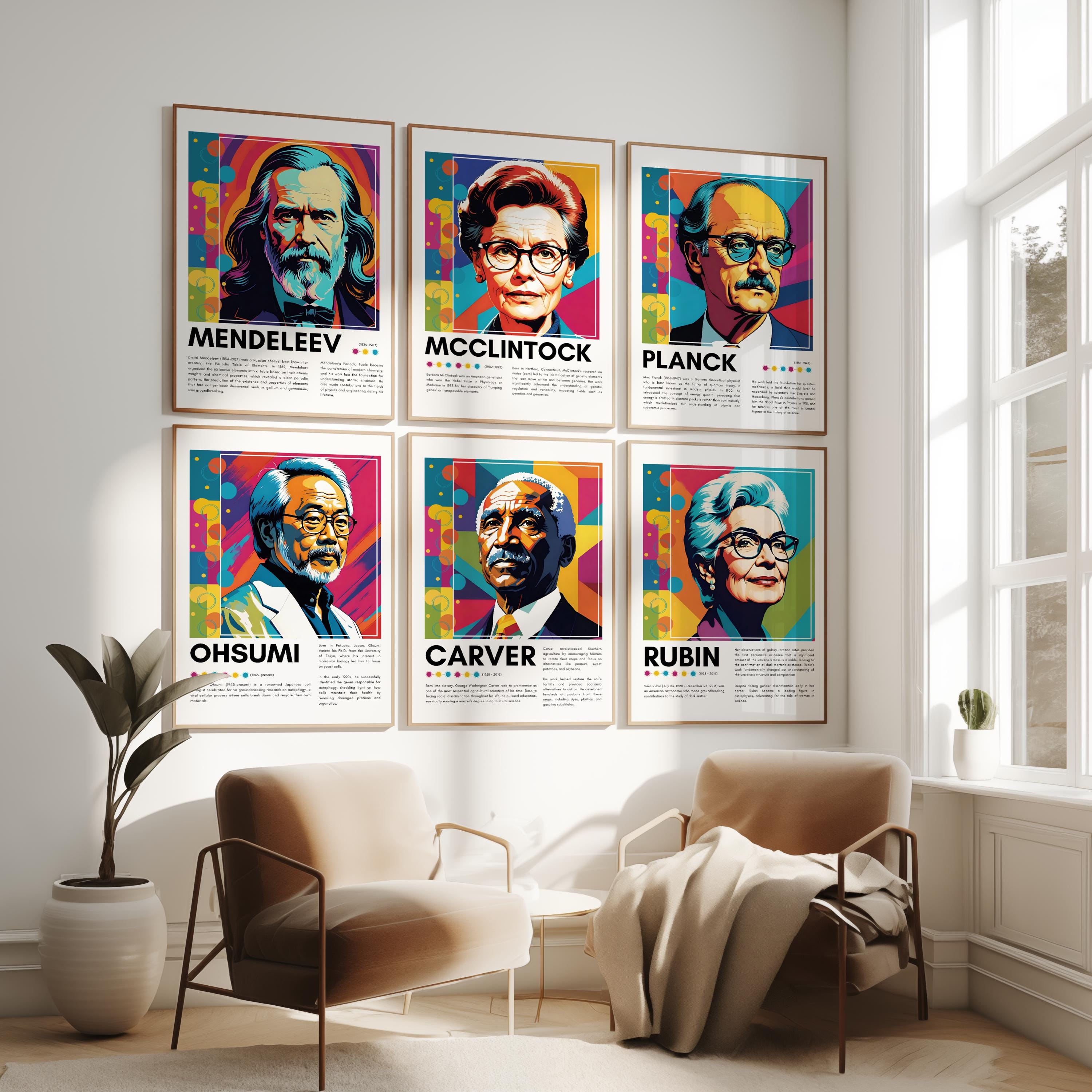 Set of 15 Printable Famous Scientists Posters - Retro Style Wall Art ...