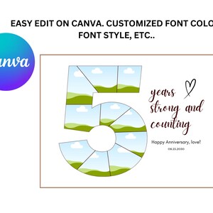 5th Year Anniversary Photo Collage Gift Editable Template, Number 5 ...