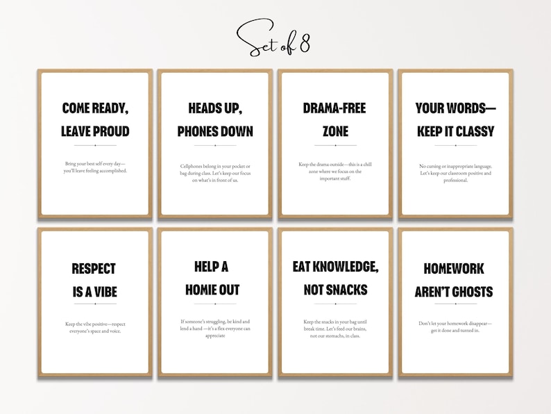 Minimalist Set of 8 Printable Funny Classroom Rules Posters for ...
