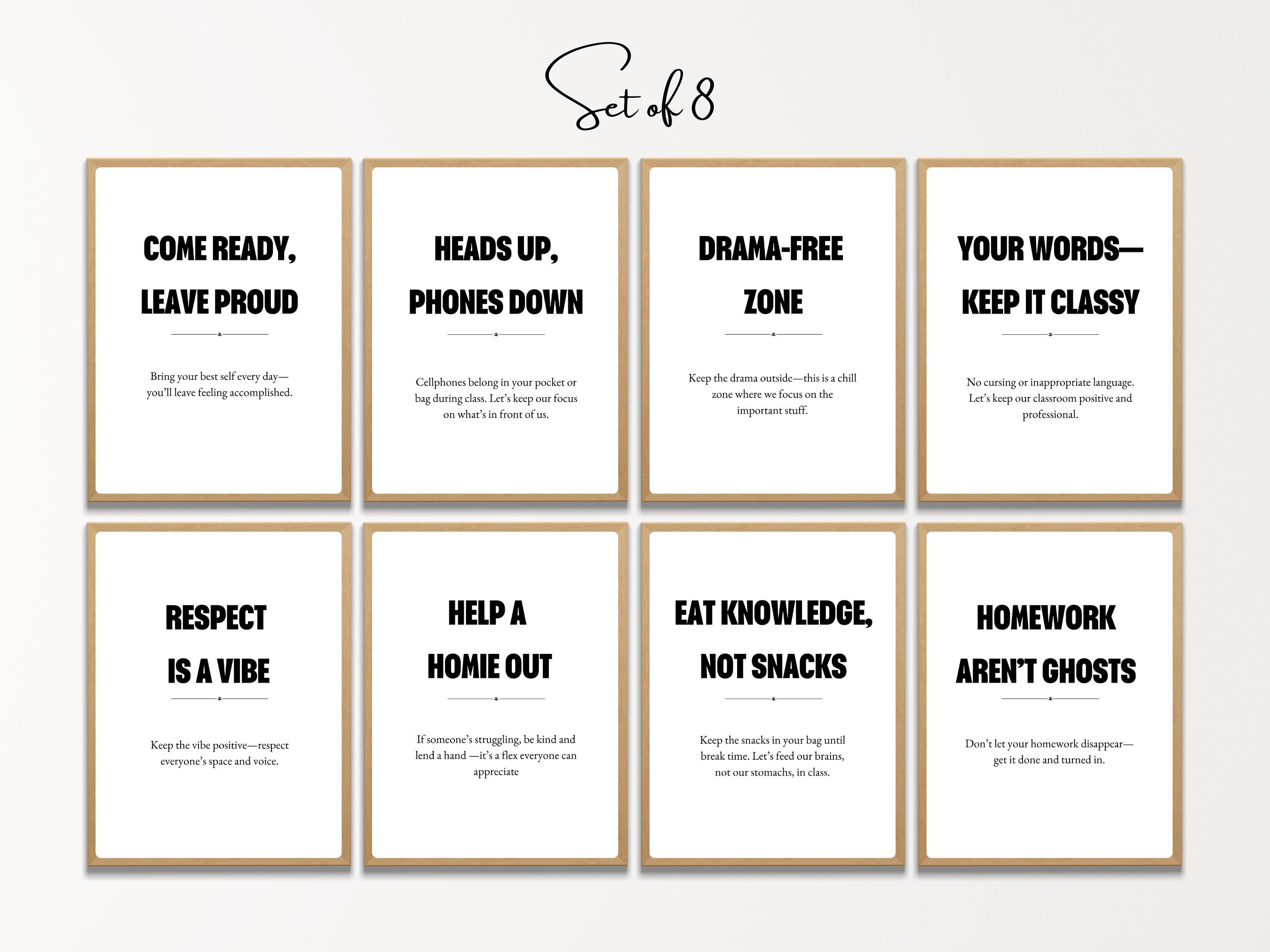 Minimalist Set of 8 Printable Funny Classroom Rules Posters for ...