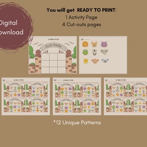 Toddler Busy Book Animal Pattern Activity, Printable Animal Matching ...