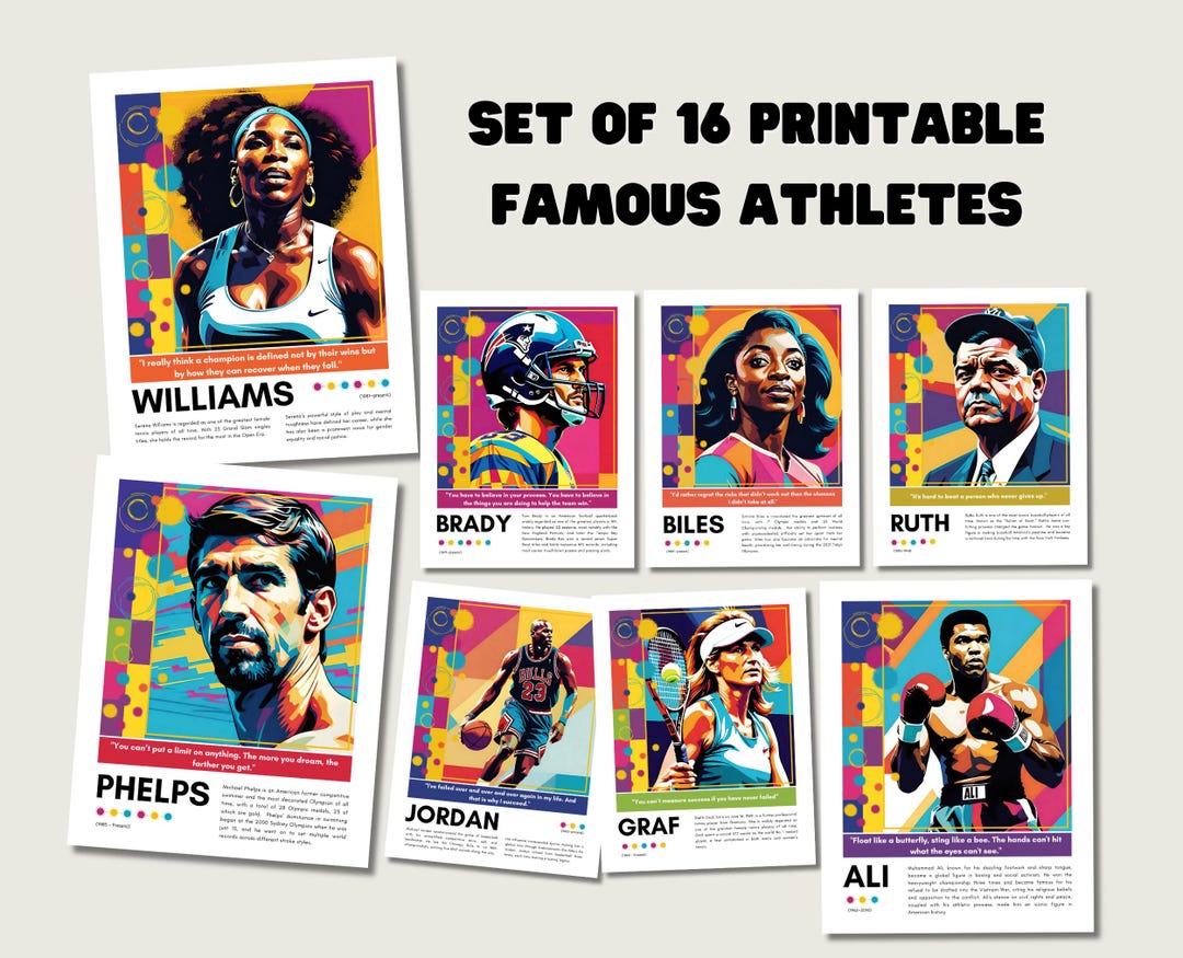 Printable Famous Athletes Set of 16 Posters, Famous Sports Person ...