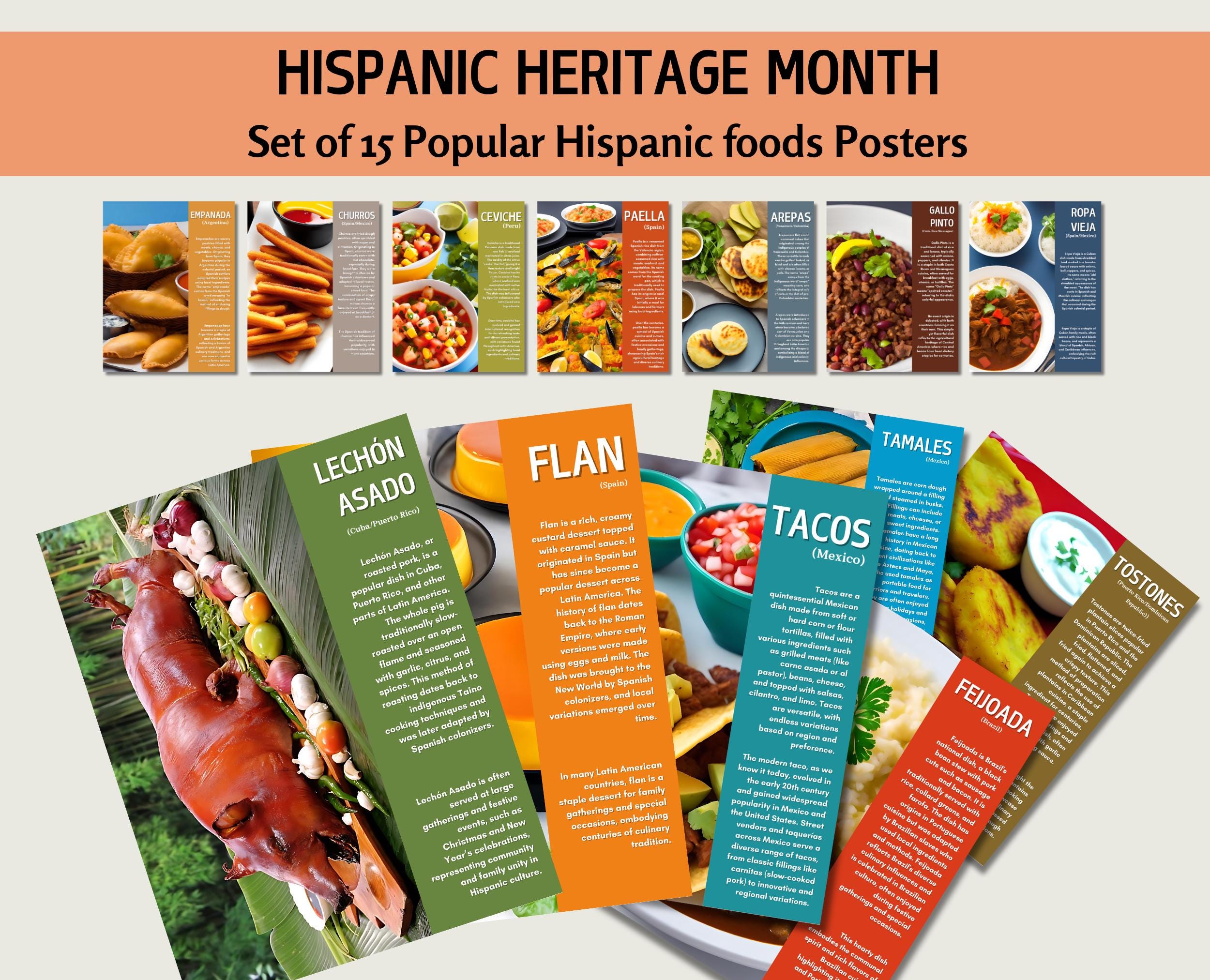 Set of 15 Popular Hispanic Foods Posters for National Hispanic Heritage ...