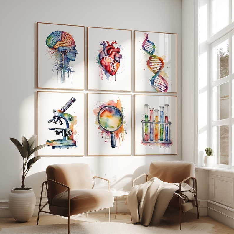 Set of 10 Printable Biology Medical Posters | Watercolor Theme ...