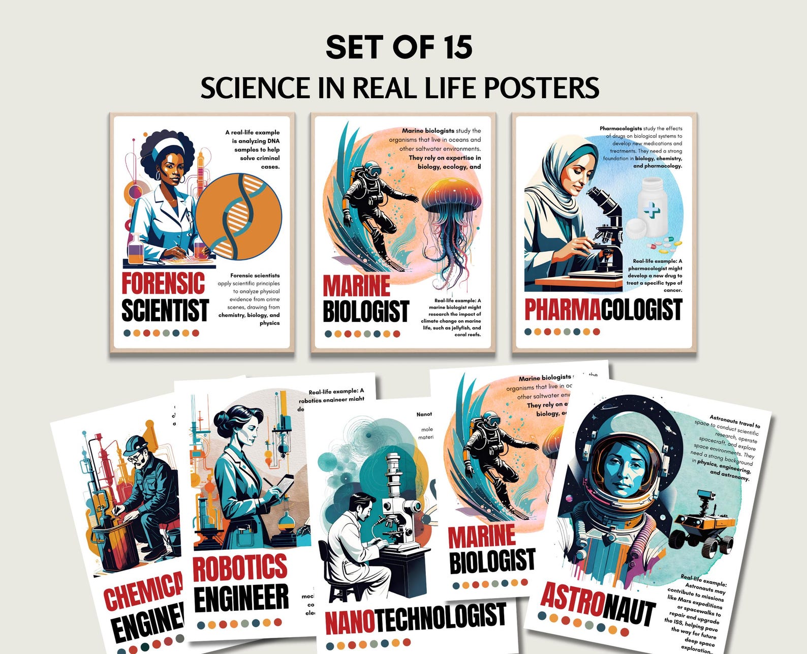 Set of 15 Printable STEM STEAM Science Career Posters for Classroom ...