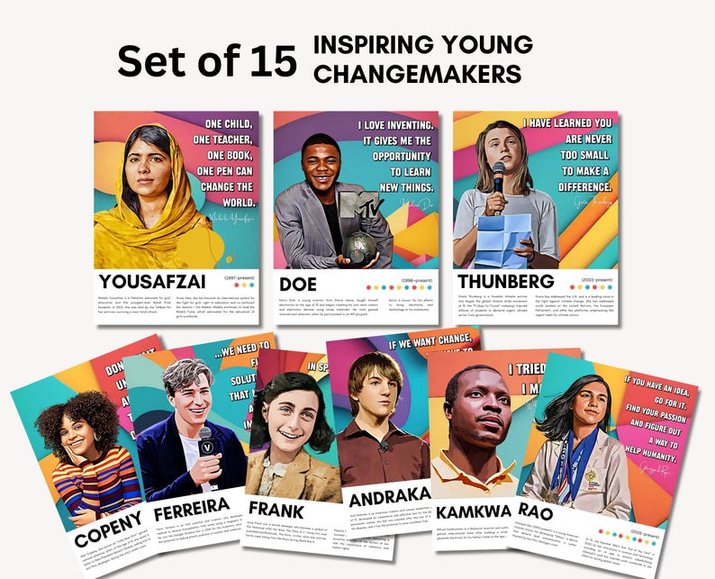 Printable Set of 15 Inspiring Young Changemakers, Famous Kids Who ...
