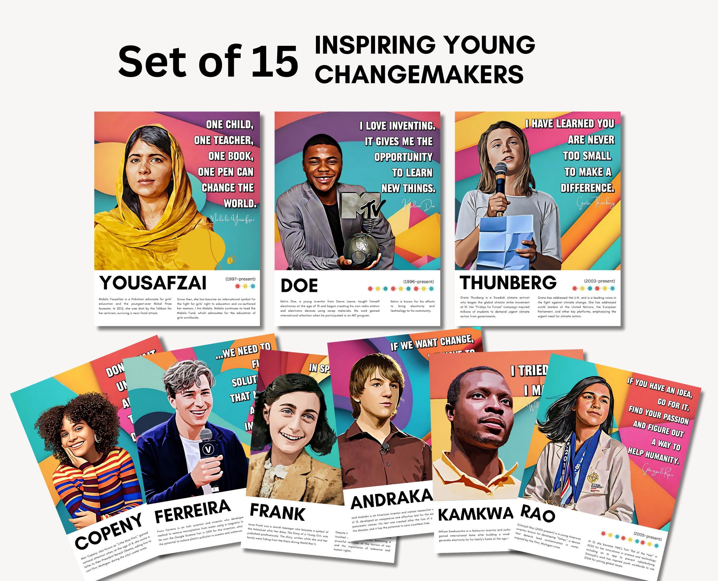 Printable Set of 15 Inspiring Young Changemakers, Famous Kids Who ...