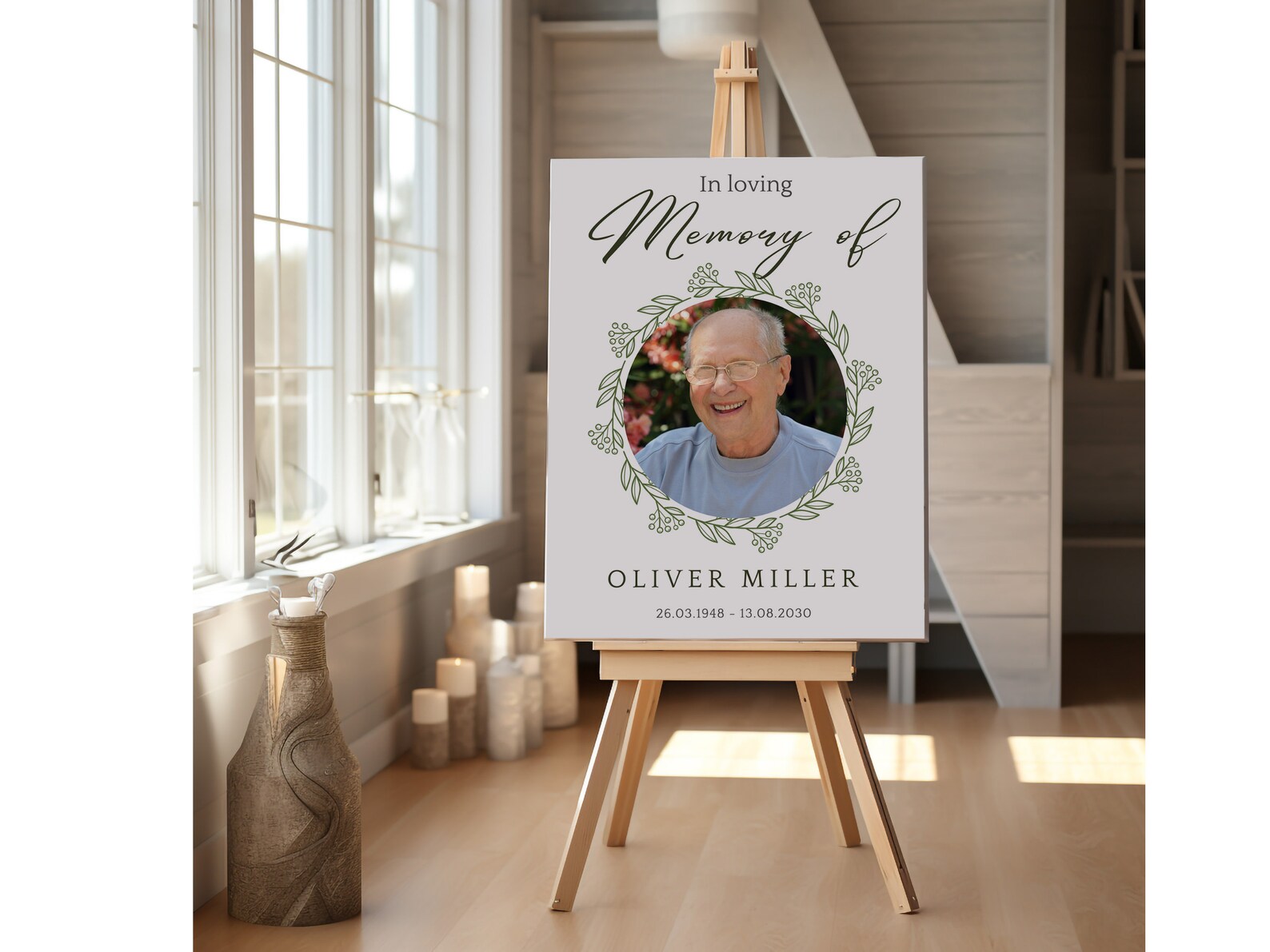 Editable Simple Green Floral Funeral Welcome Sign Template, Simple ...