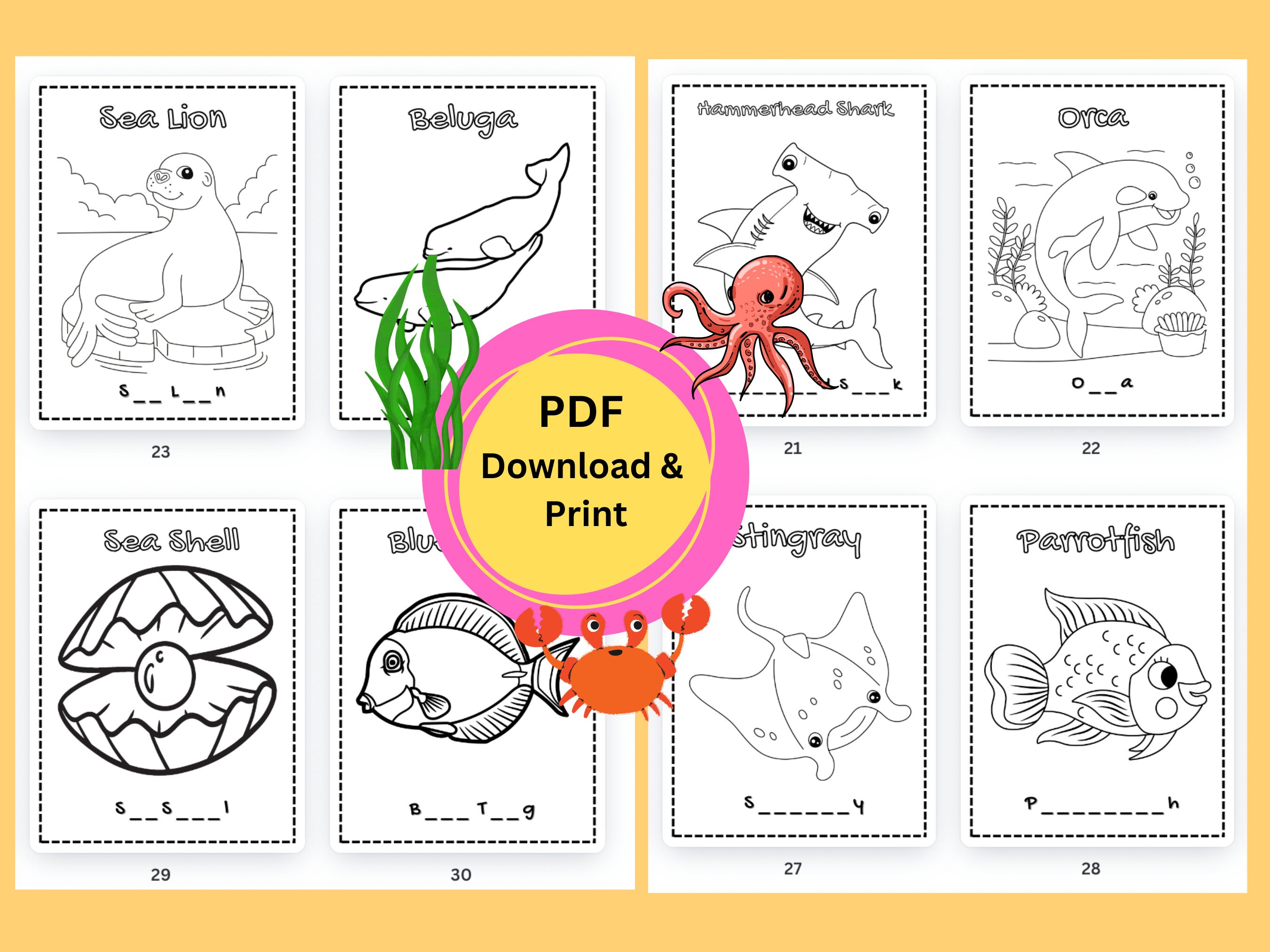 37 Printable Coloring Pages Sea Creatures Kids Under the Sea Coloring ...