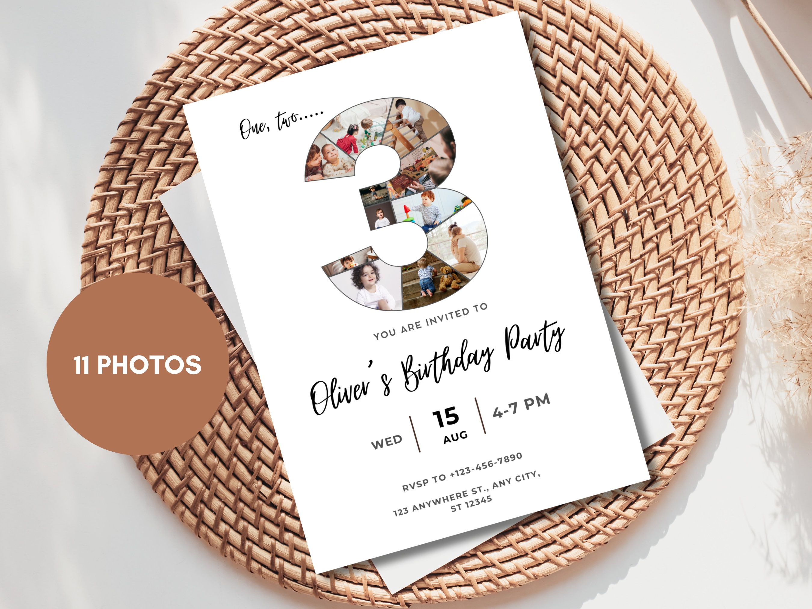 3rd Birthday Photo Collage Invitation, Minimalist 3rd Birthday ...