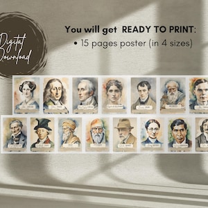 Printable Set of 15 Watercolor Theme Famous Mathematicians Posters Set ...