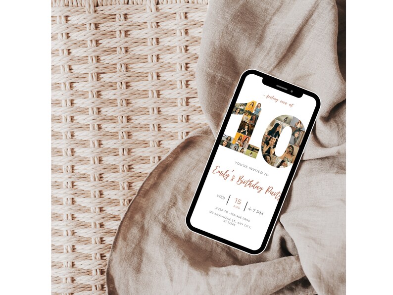 10th Birthday Invitation With Number Photo Collage - Editable and ...