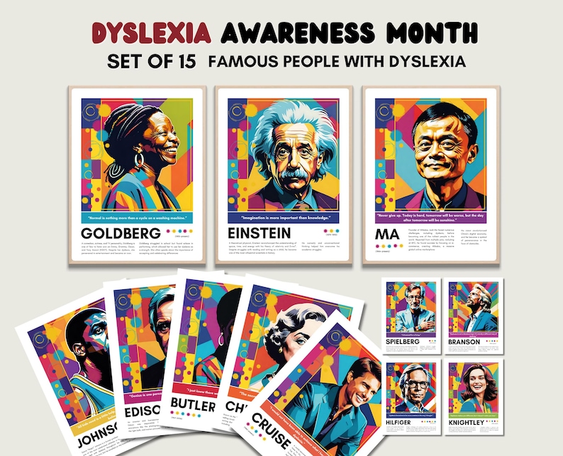 Set of 15 Printable Famous People With Dyslexia, Dyslexia Awareness ...