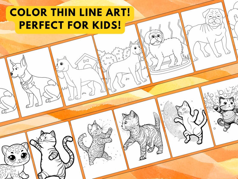 100 Cute Cats and Dogs Coloring Pages for Kids and Adults Printable ...