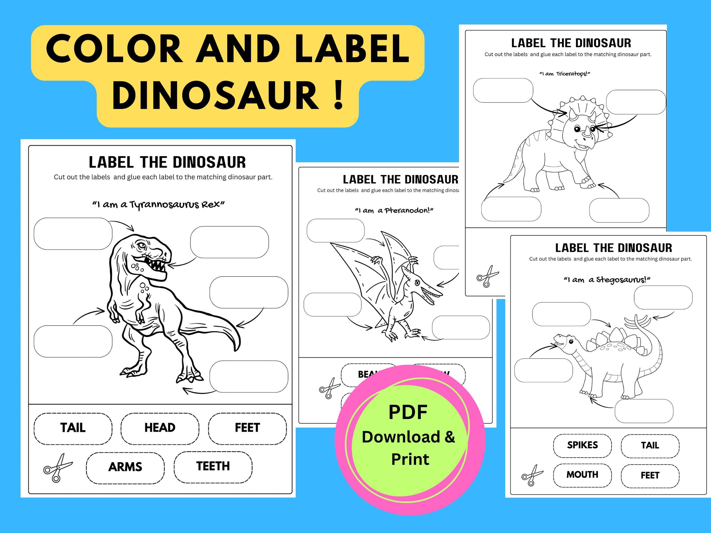 50 Dinosaur Coloring Printable Bundle Dinosaur Activity Dinosaur Pages ...