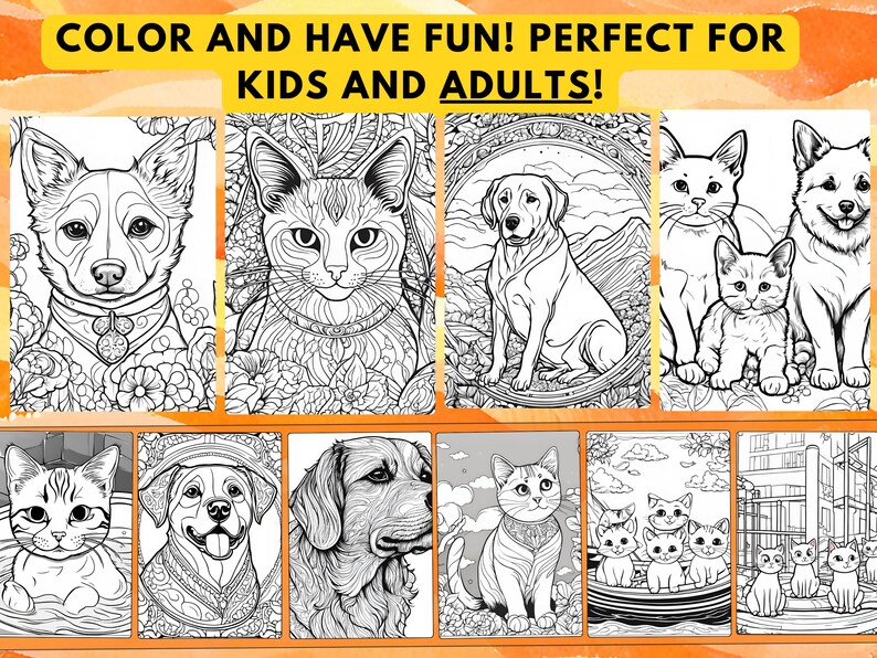 100 Cute Cats and Dogs Coloring Pages for Kids and Adults Printable ...