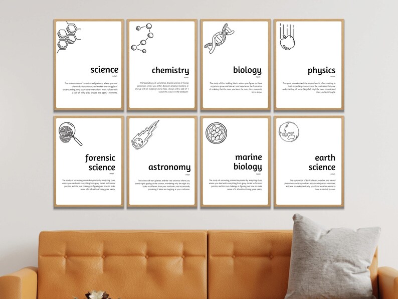 Printable Set of 8 Funny Minimalist Science Chemistry Biology Physics ...