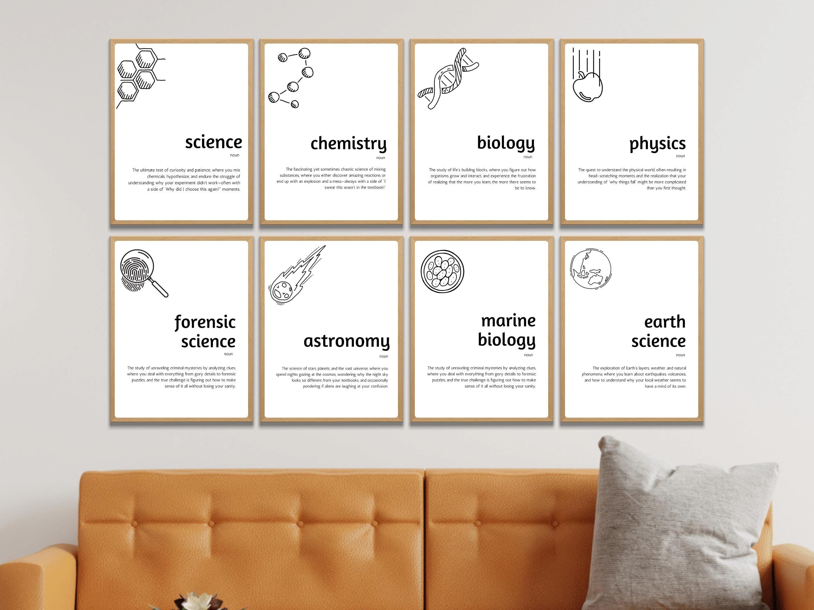 Printable Set of 8 Funny Minimalist Science Chemistry Biology Physics ...