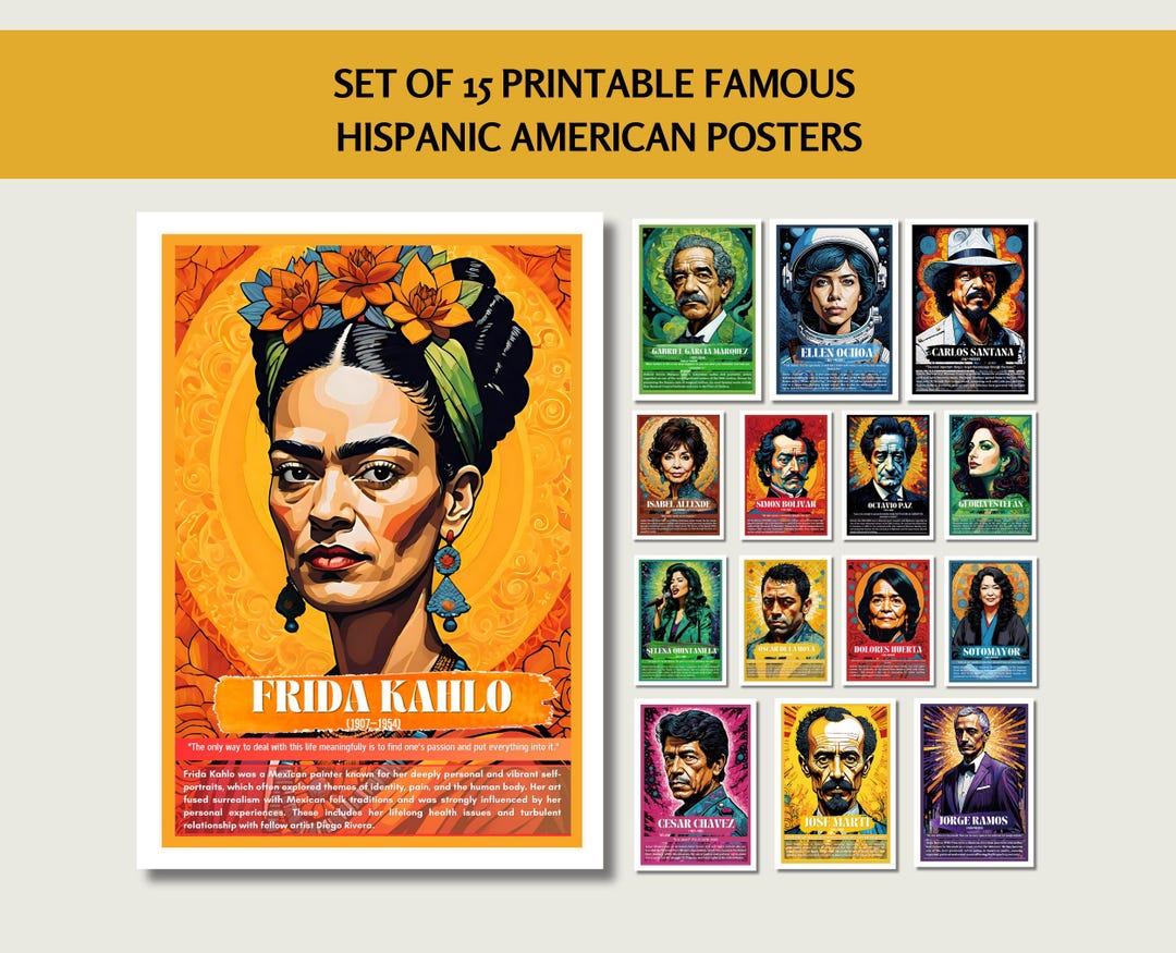 Printable Set of 15 Famous Hispanic Figures in Starry Night Theme for ...