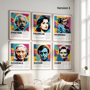 Set of 15 Printable Famous Scientists Posters - Retro Style Wall Art ...