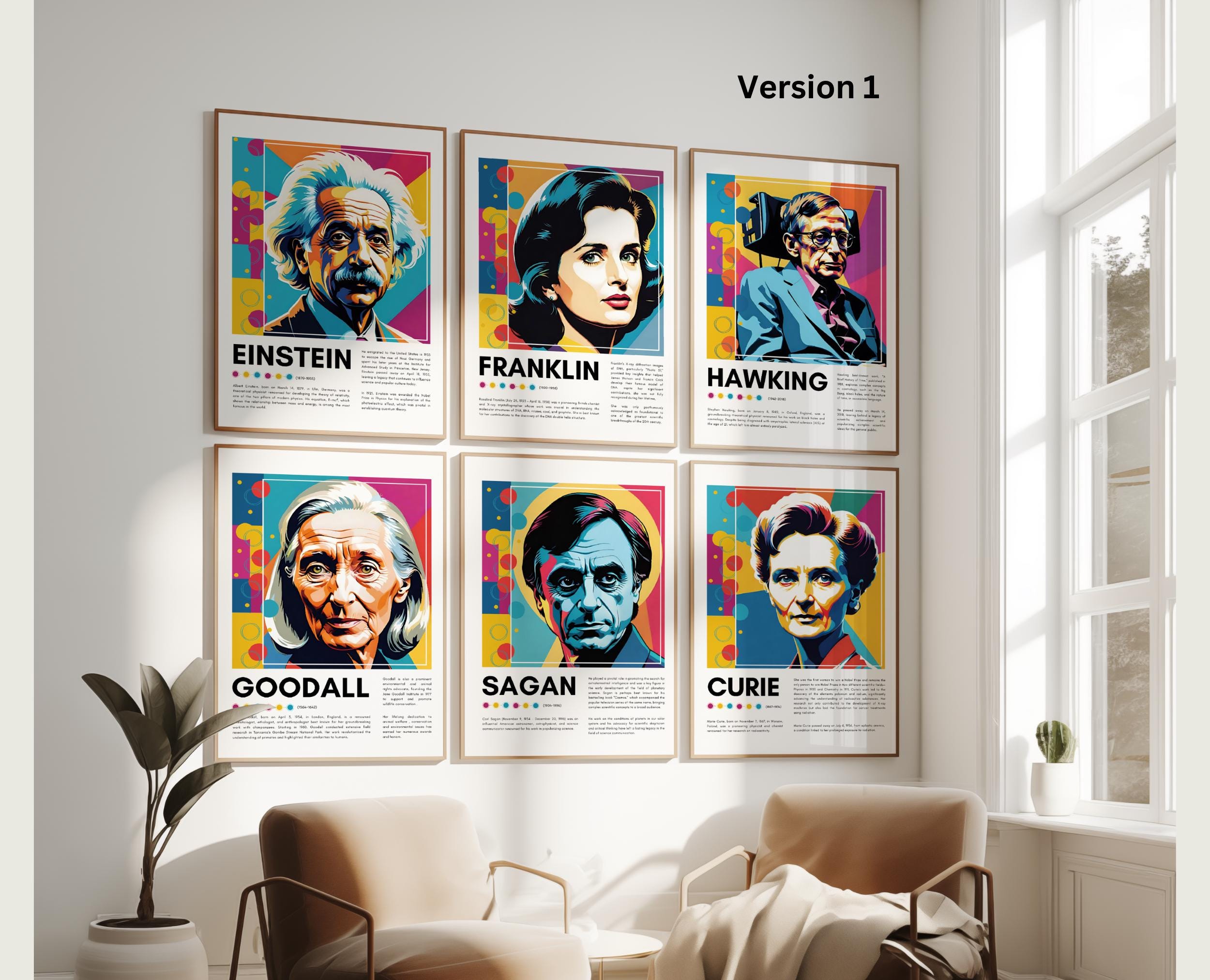 Set of 15 Printable Famous Scientists Posters - Retro Style Wall Art ...