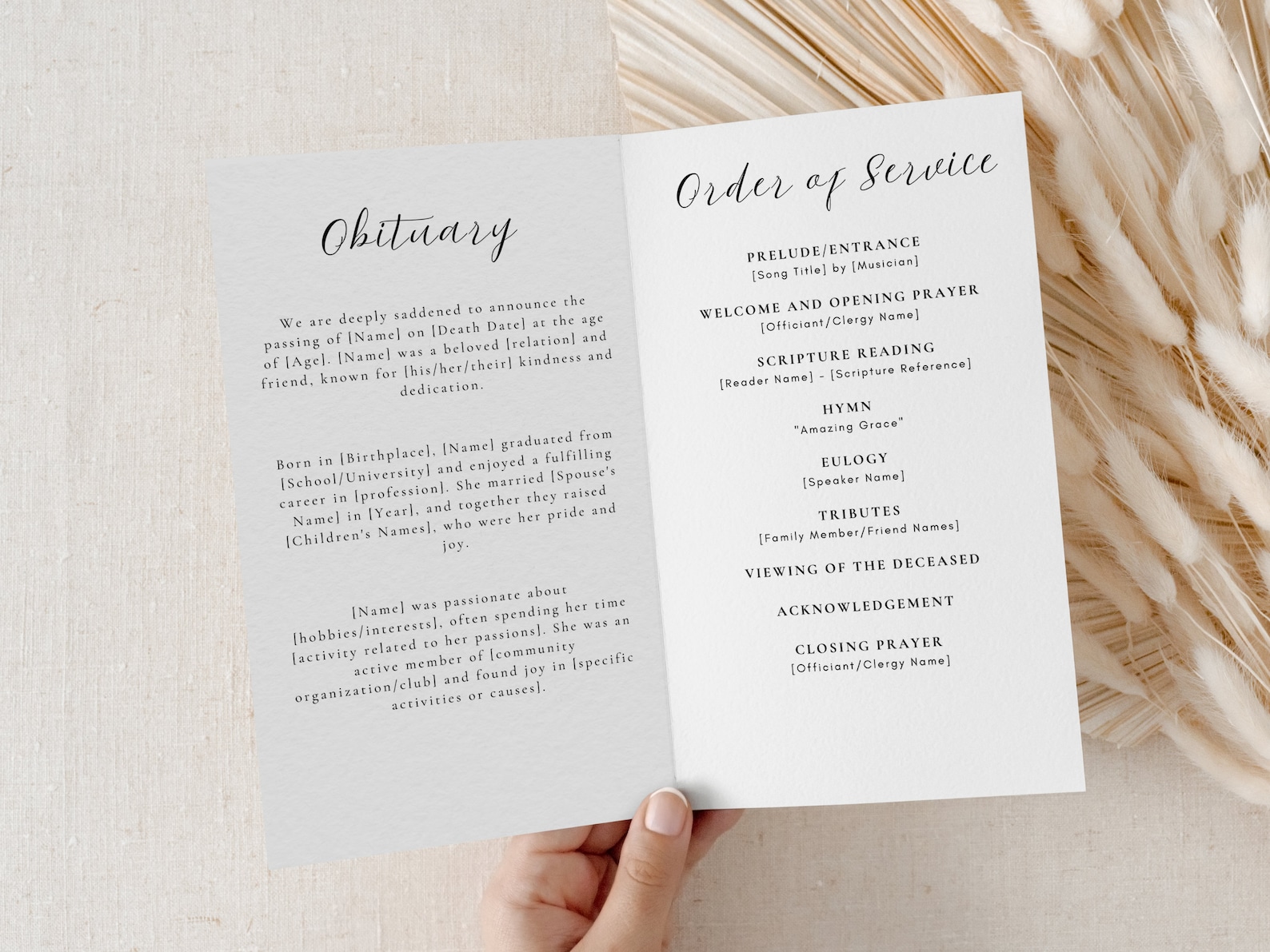 Funeral Program Template, Customizable Memorial Service Template ...