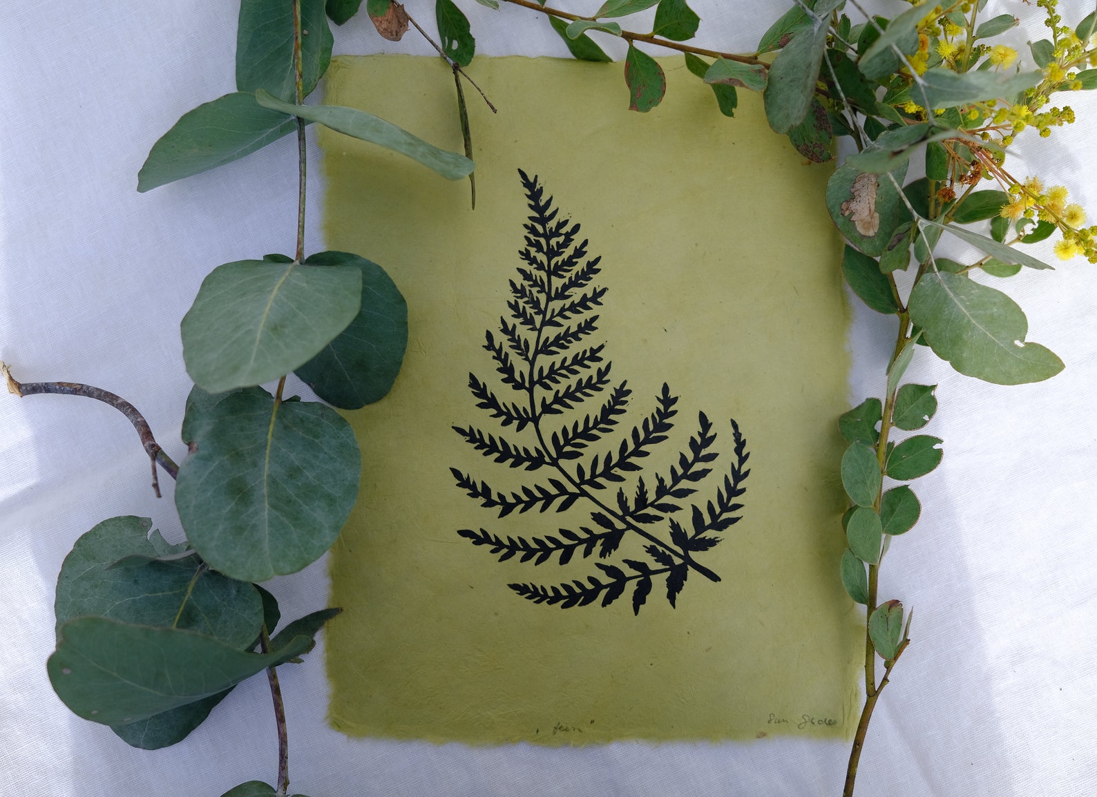 Fern Linoprint . Handmade Linocut Print Featuring Forest Fern ...