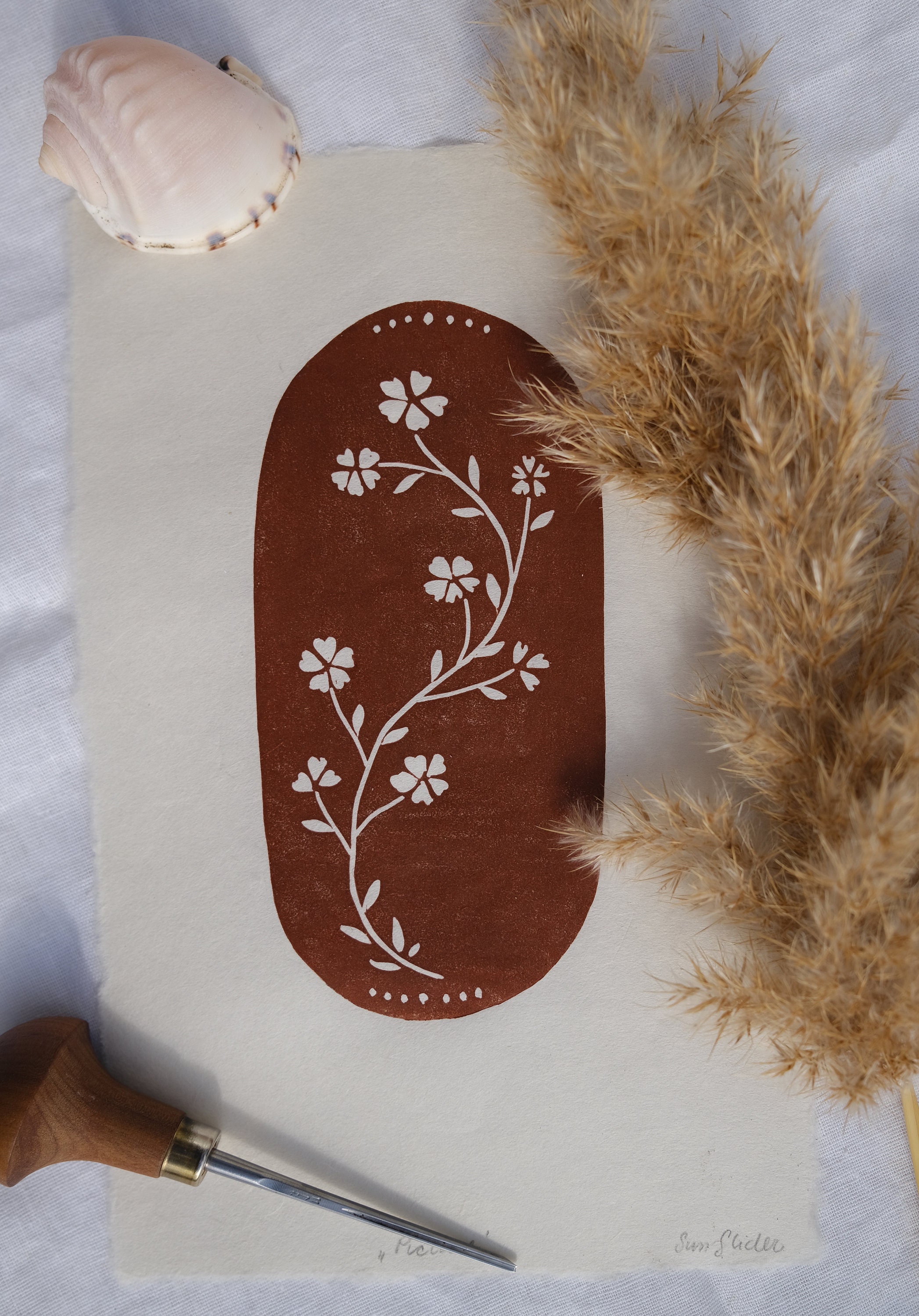 Lino Print, Linocut, Handmade, Cute Art Print, Floral Print, Mini Print ...