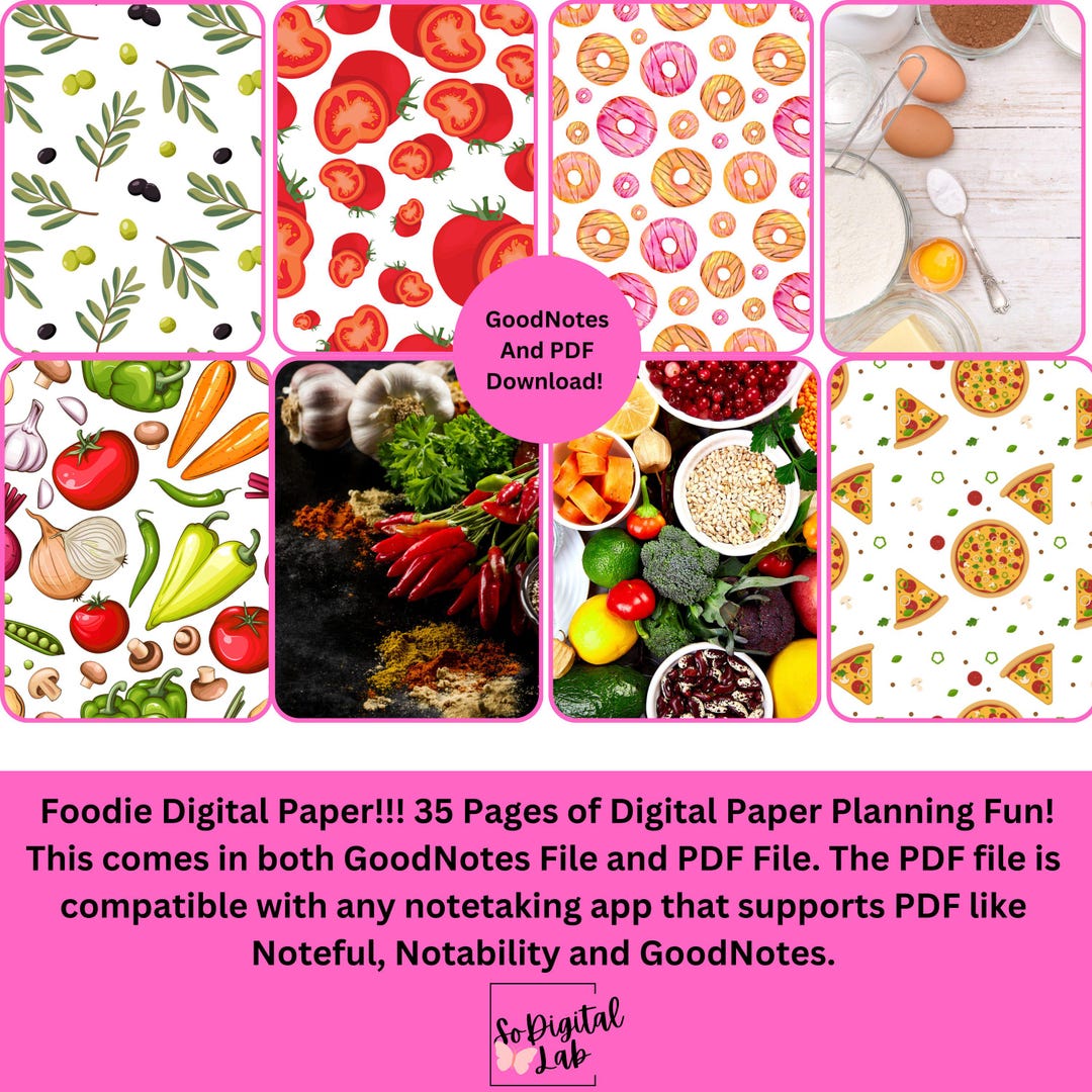 Foodie Digital Paper! PDF and Goodnotes Download. 35 Pages!!! - Etsy