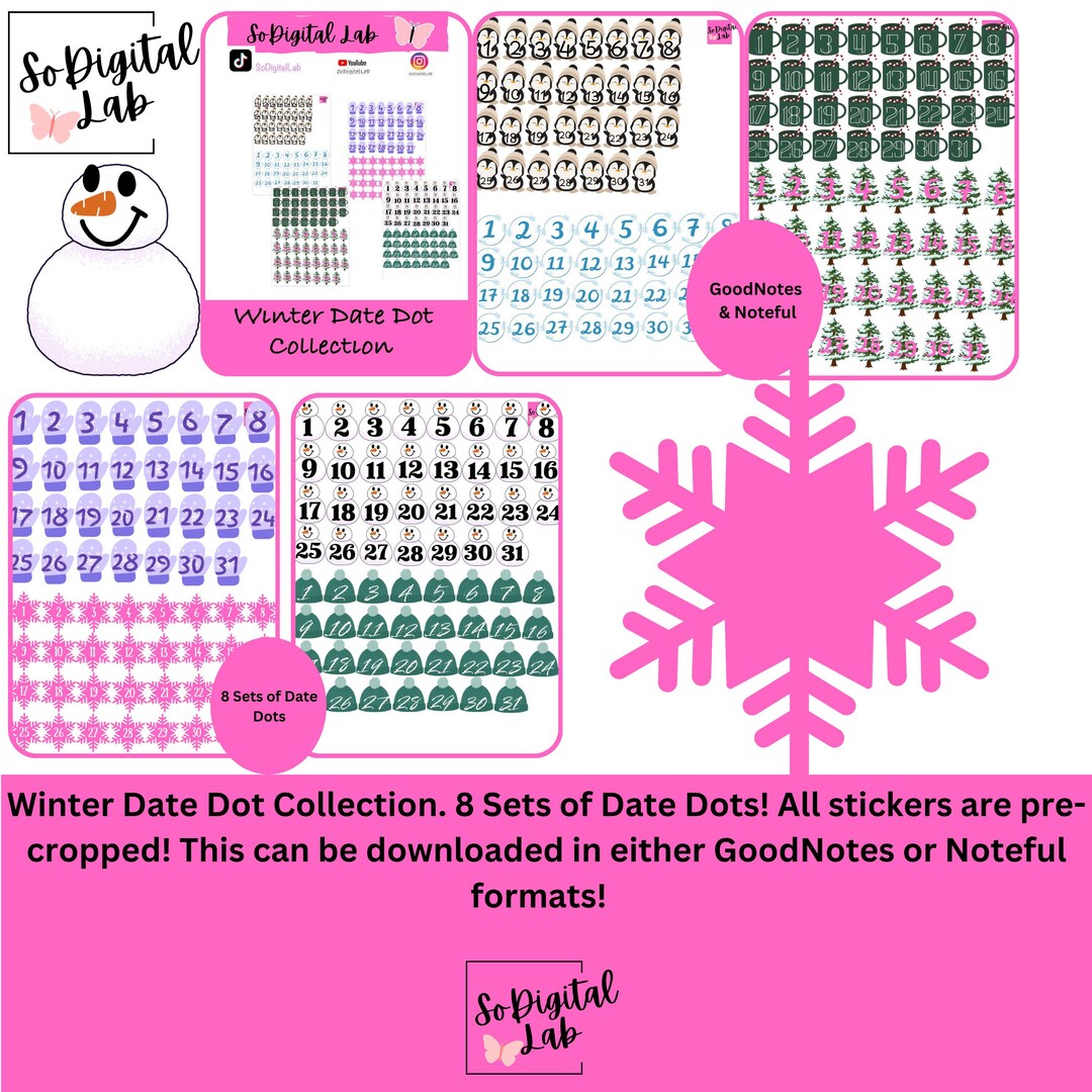 Winter Date Dot Collection! 8 Sets of Date Dots! Noteful and Goodnotes ...