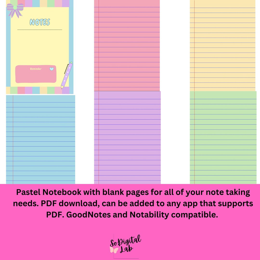 Pastel Notebook. PDF Download. Compatible With Goodnotes and Notability ...