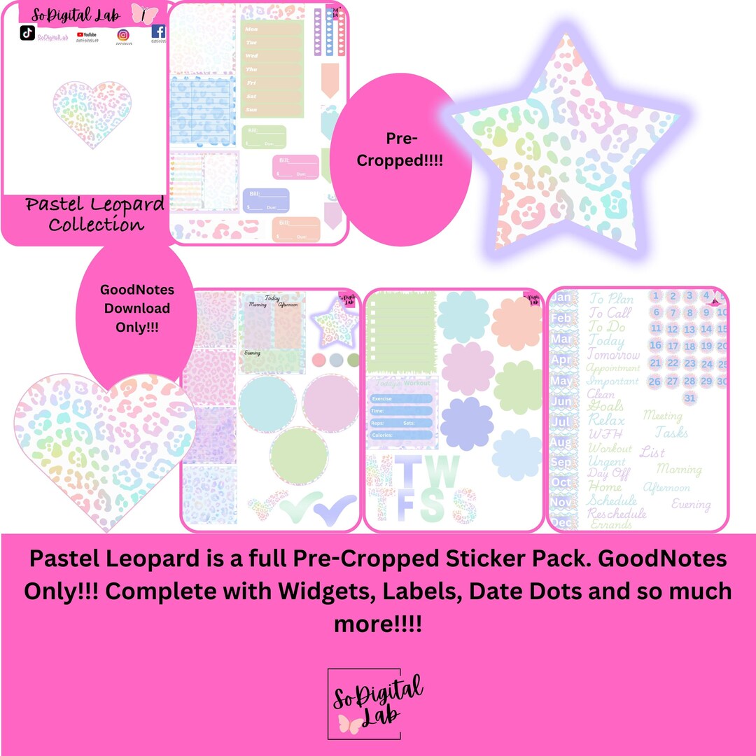 Pastel Leopard Collection. Pre-cropped Goodnotes Only Stickers, Widgets ...