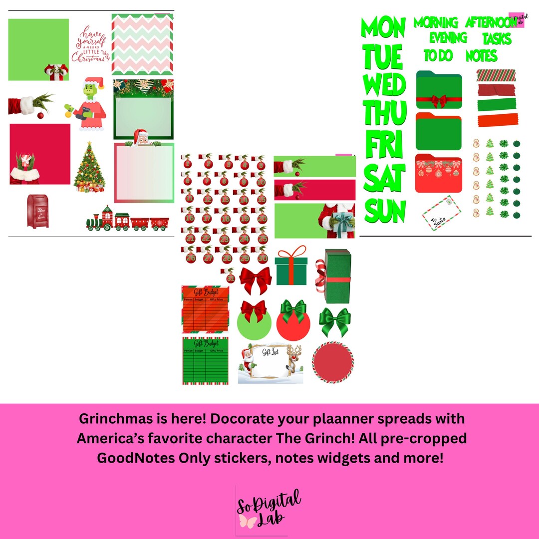 Grinchmas Goodnotes Only Sticker Pack. Pre-cropped With Widgets, Sticky ...
