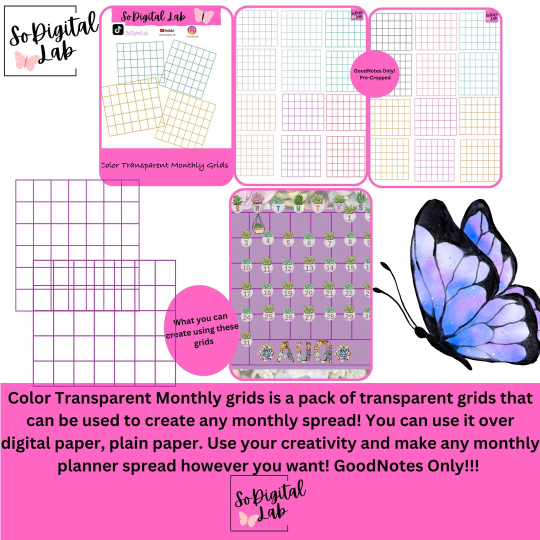 Color Transparent Monthly Grids!!! Goodnotes Only!! Pre-cropped!! - Etsy