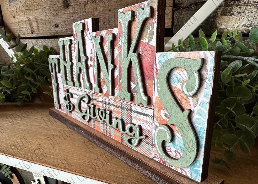 THANKS & GIVING Chunky Wooden Sign | Shelf Sitter | Fall Mantel Decor ...