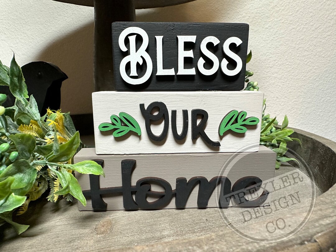 Bless Our Home Stacked Words | Shelf Sitter | Home | Heart | Farmhouse ...
