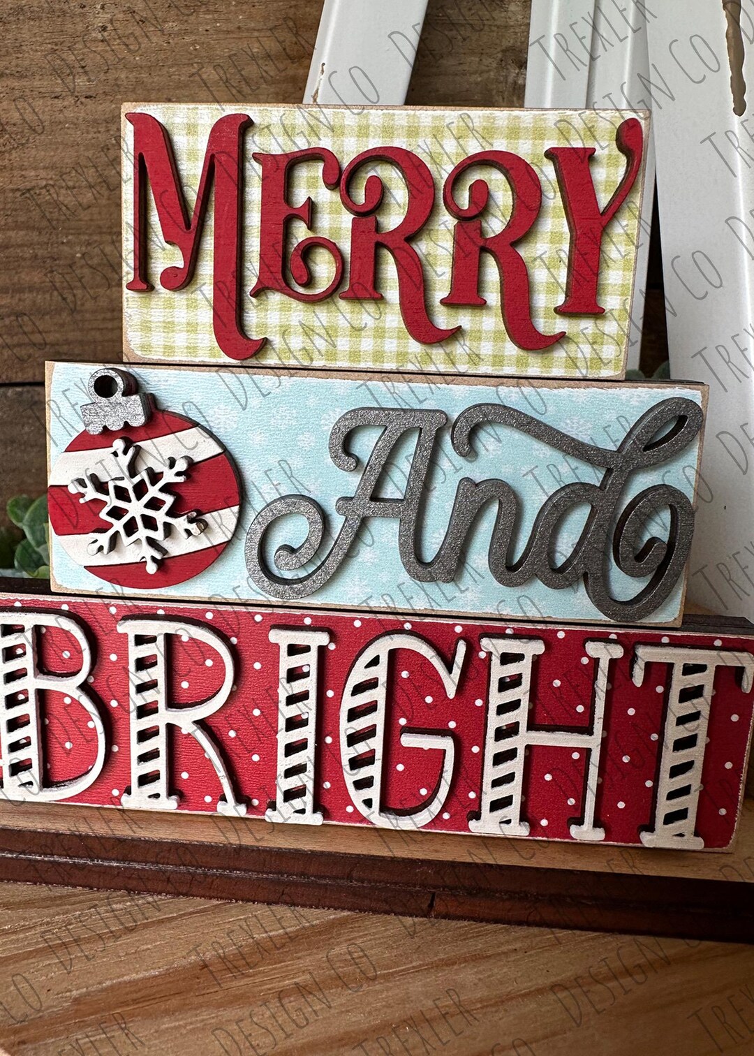 MERRY AND BRIGHT Stacked Words | Shelf Sitter | Home | Christmas ...