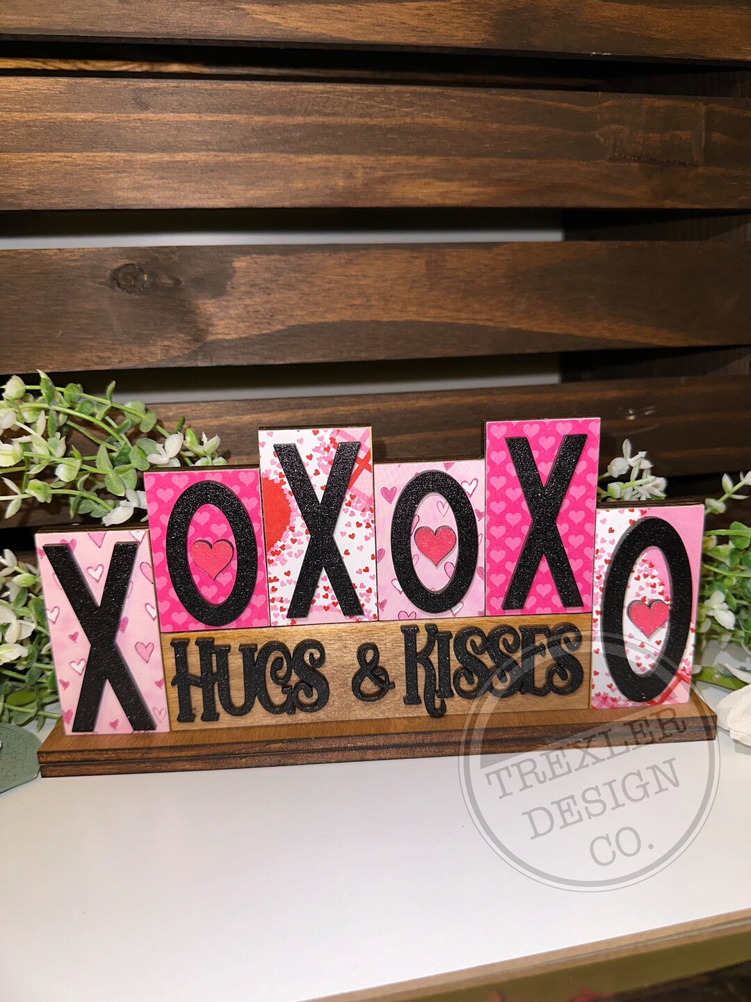 XOXO HUGS & KISSES Chunky Wooden Sign | Shelf Sitter | Valentine Mantel ...