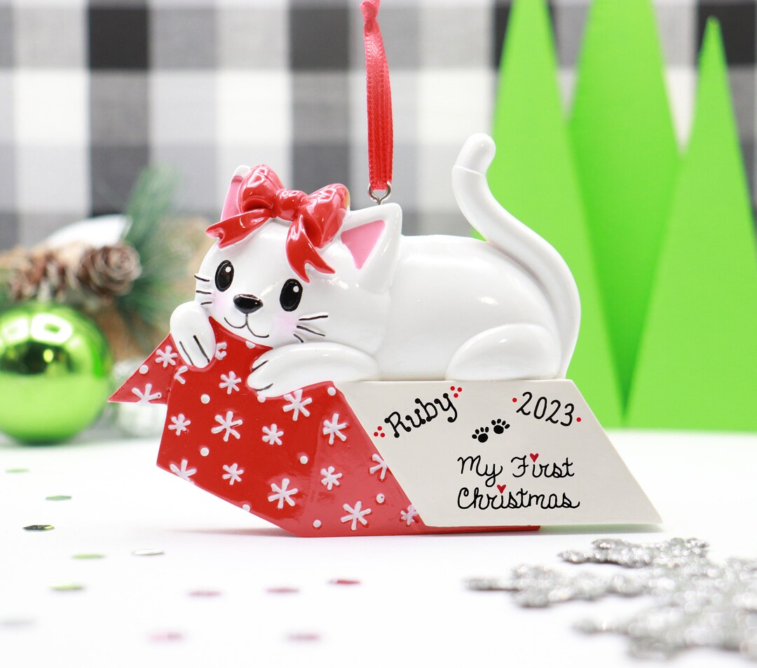 White Cat First Christmas Personalized Christmas Ornament - Etsy