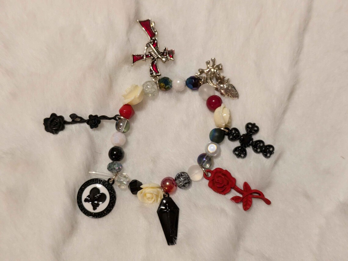 Gothic Charm Bracelet | Stretchy Goth Halloween Jewelry - Etsy