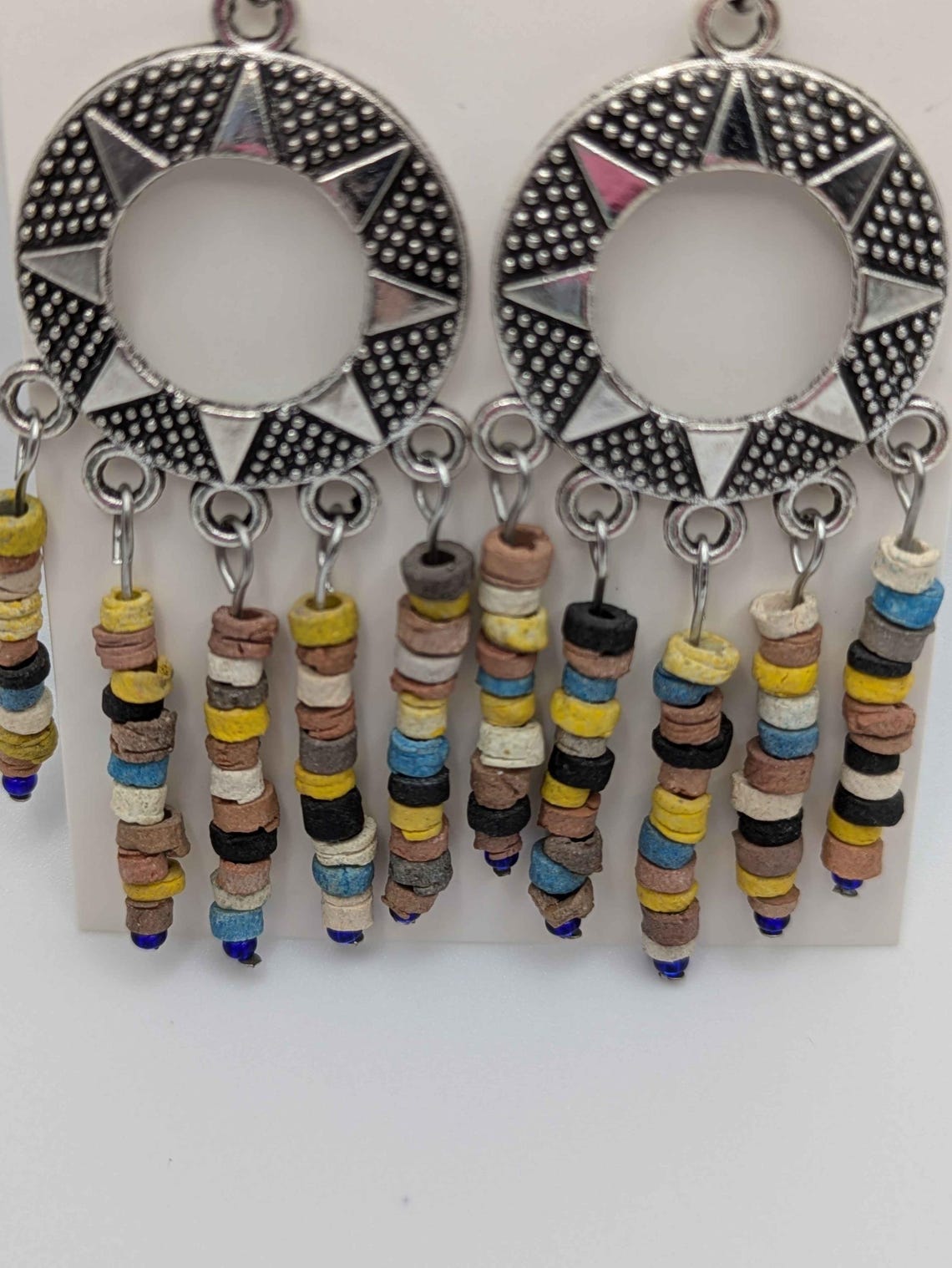 Modern-made Faience/ Egyptian Clay Mummy Bead Dangle Earrings ...