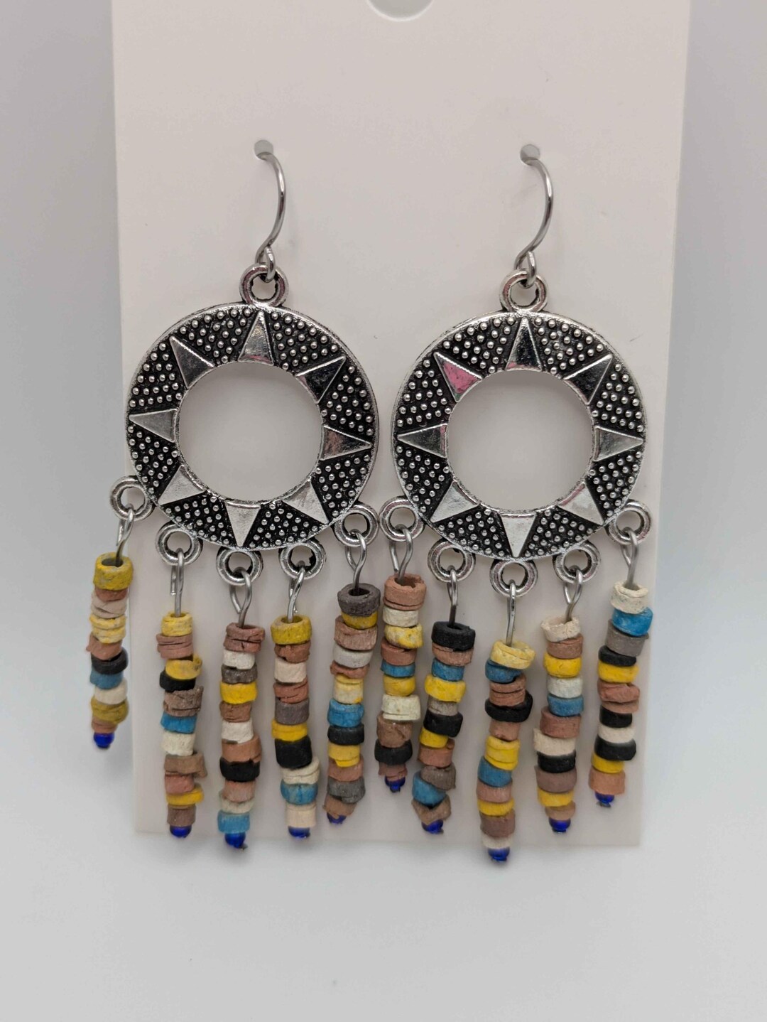 Modern-made Faience/ Egyptian Clay Mummy Bead Dangle Earrings ...