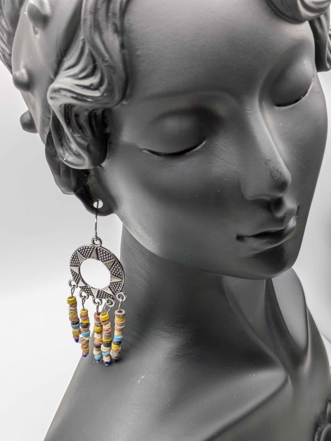 Modern-made Faience/ Egyptian Clay Mummy Bead Dangle Earrings ...